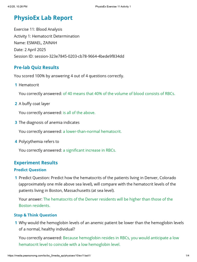PhysioEx Exercise 11 Activity 1 | PDF | Anemia | Tissue (Biology)