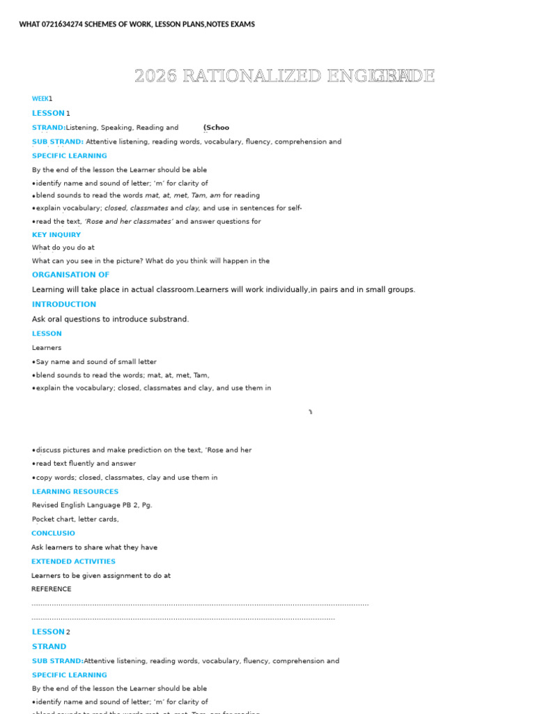? 2026lesson Plans Gr 2 Eng Term 1 English Lesson Plans | PDF | Reading ...