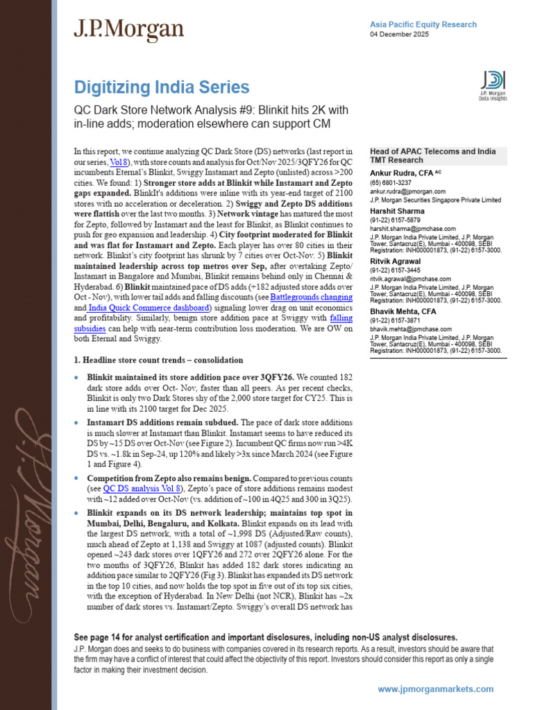 QC Dark Store Network Trends 2025 | PDF | Delhi | Jp Morgan Chase