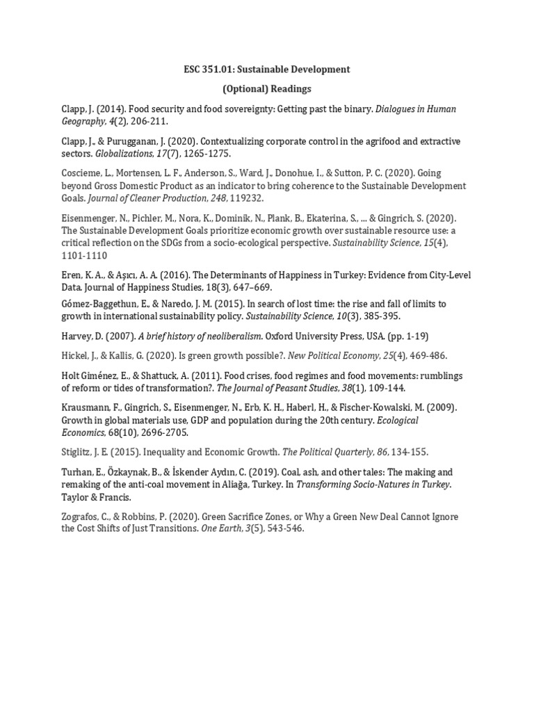 ESC 351 Optional Readings | PDF