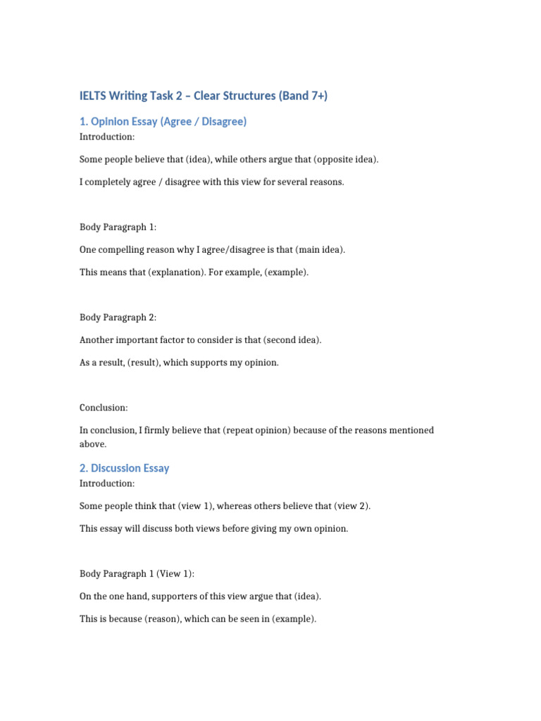 IELTS Writing Task 2 Clear Structures | PDF | Essays | Psychology