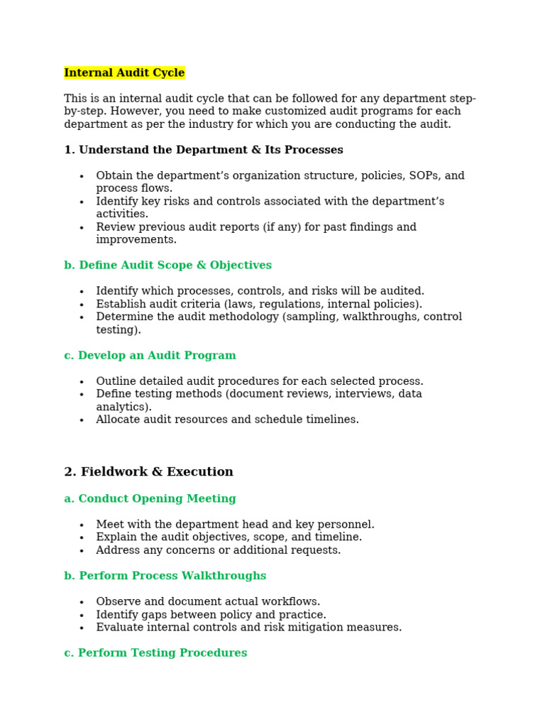 Internal Audit Cycle | PDF | Audit | Internal Control