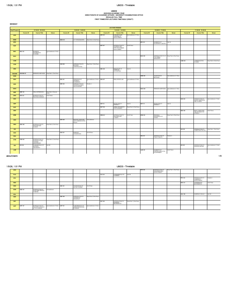 UBIDS - Draft 2025_26 First Trimester Timetable V1 | PDF | Liberal Arts ...