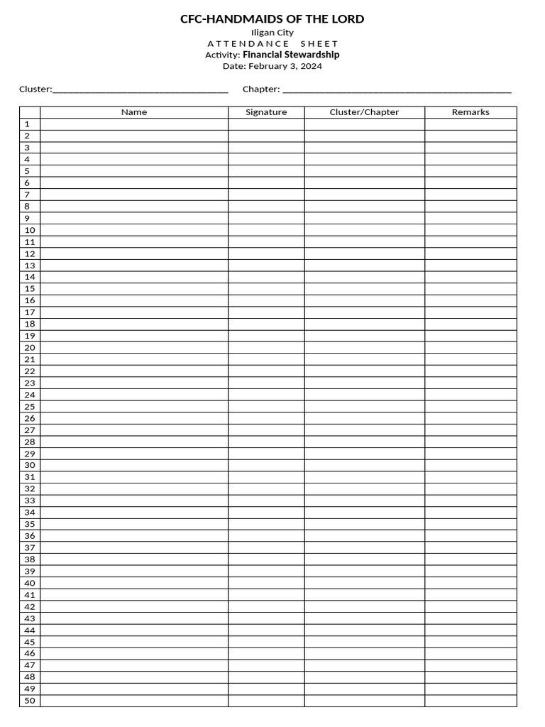 Financial Stewardship Attendance Sheet | PDF