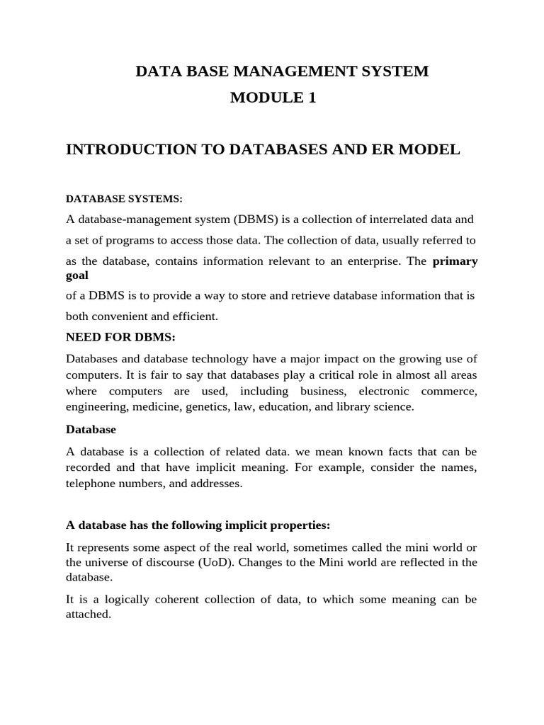 Dbms Module 1 Updated | PDF | Databases | Data Model