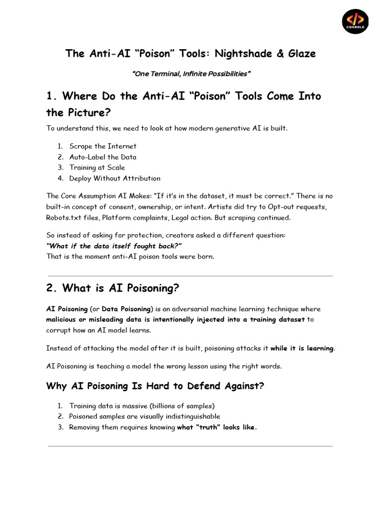 Anti-AI Poison Tools: Nightshade & Glaze | PDF | Artificial ...