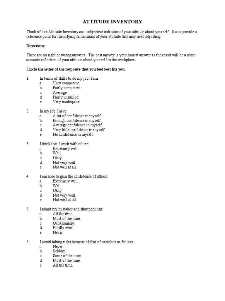 Attitude Inventory | PDF | Neuroscience | Cognitive Science