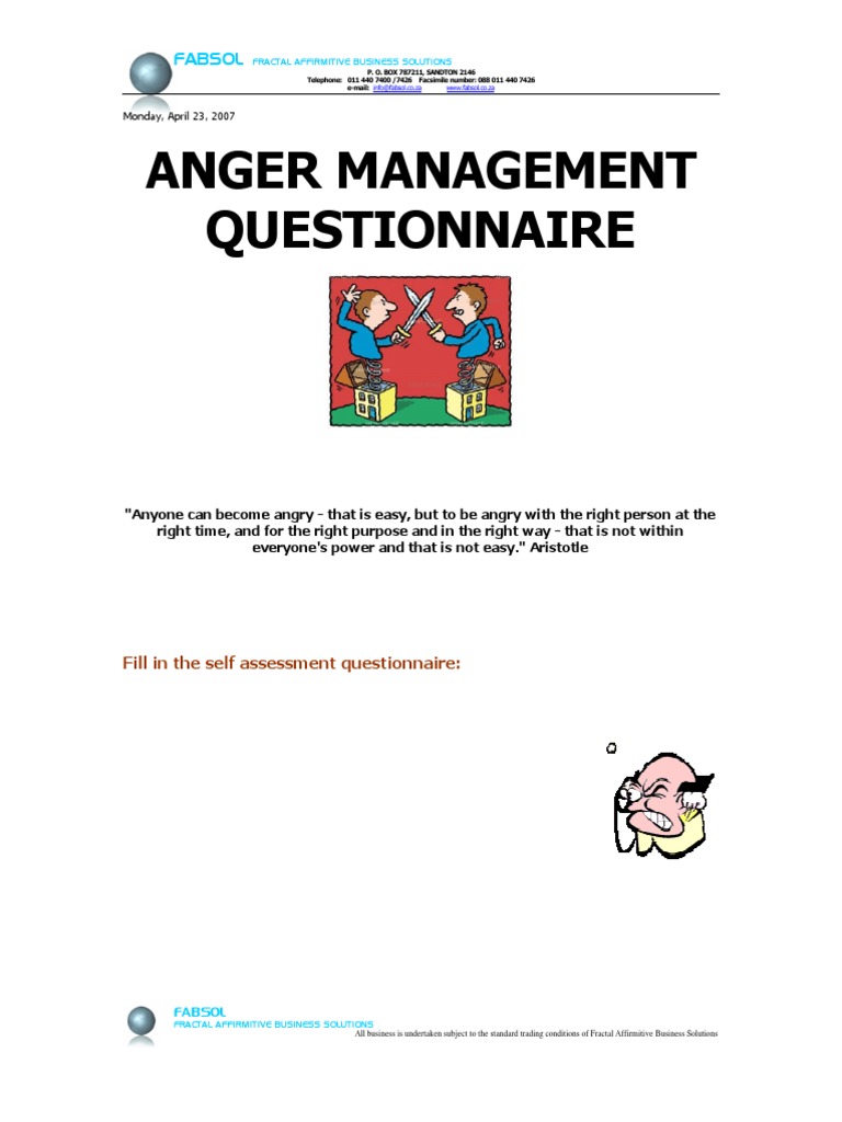 Anger Assessment Questionaire Anger
