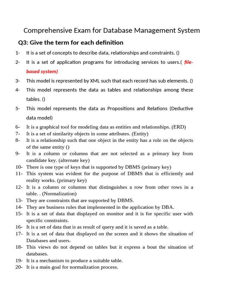 Database Management System Exam Guide | PDF | Databases | Relational ...