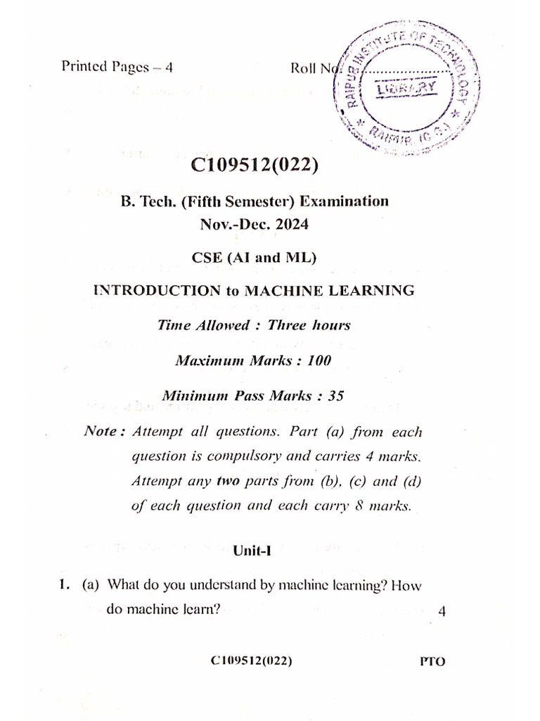 2024 Nov-Dec Introduction To Machine Learning (AICTE) AI ML | PDF