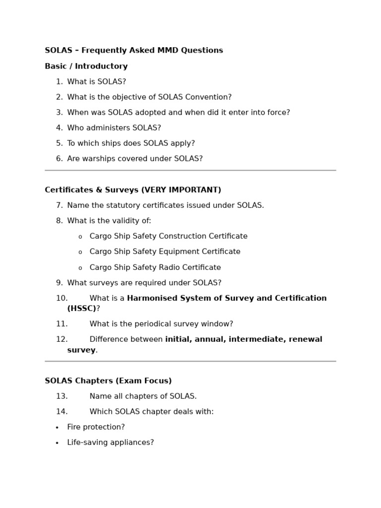 SOLAS MMD FAQs: Key Regulations Explained | PDF | Shipping | Water ...
