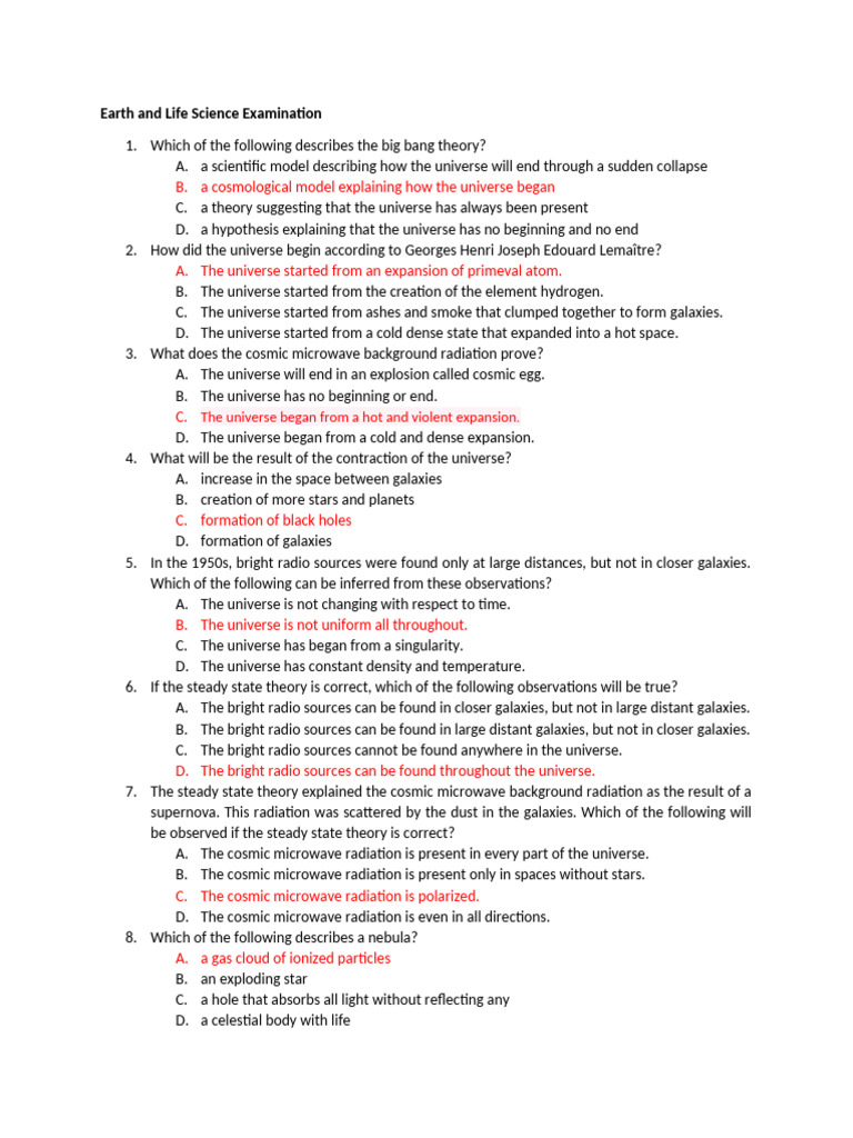 Earth Science Exam: Big Bang to Atmosphere | PDF | Atmosphere Of Earth ...
