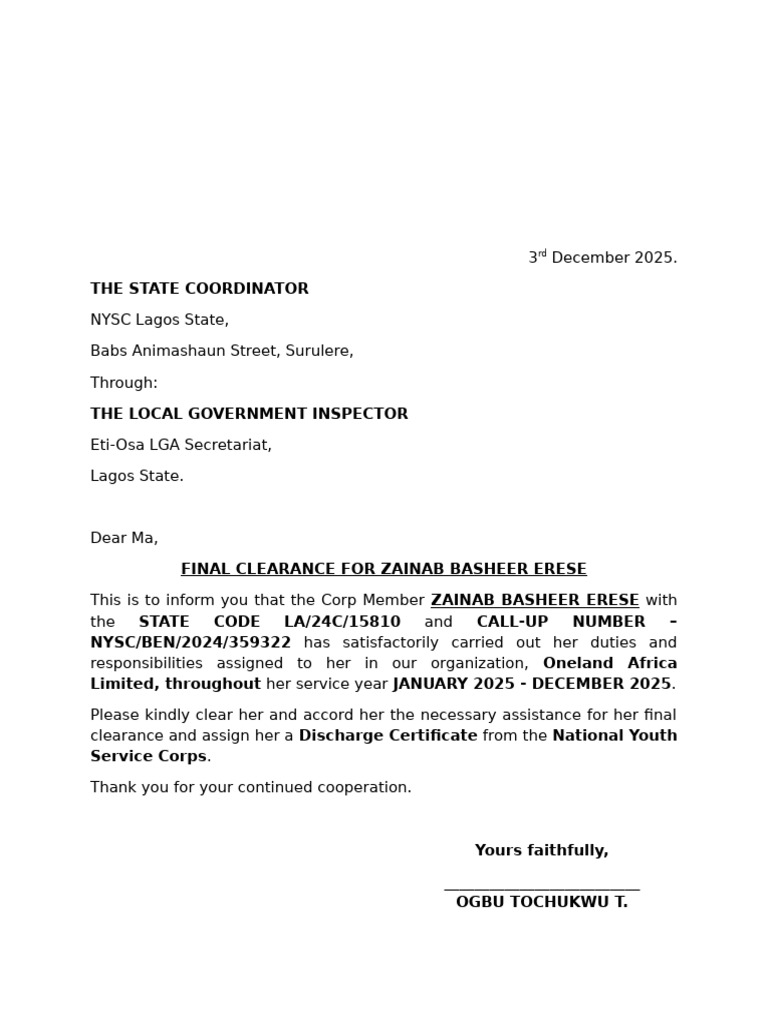 Clearance Letter | PDF