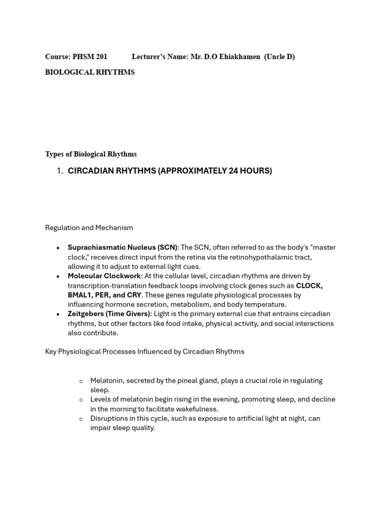 Understanding Biological Rhythms and Health | PDF | Circadian Rhythm ...