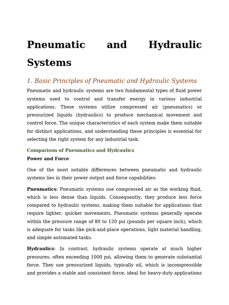 Pneumatic vs Hydraulic Systems Explained | PDF | Actuator | Valve