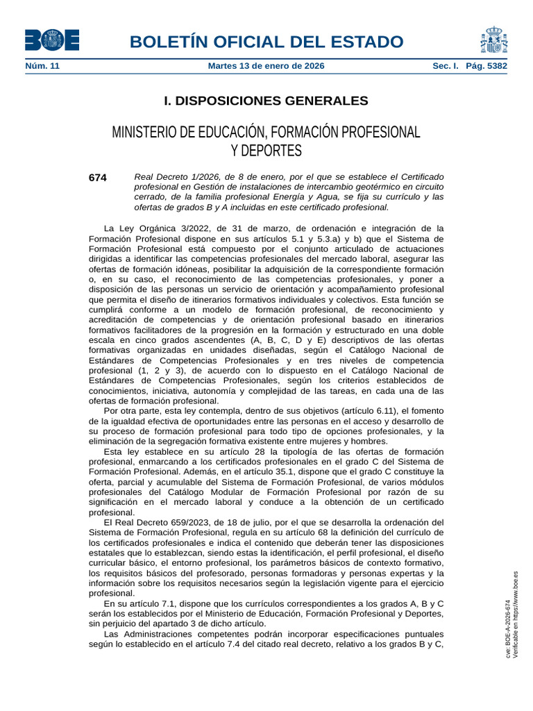 BOE-A-2026-674 | PDF | Educación vocacional | Plan de estudios