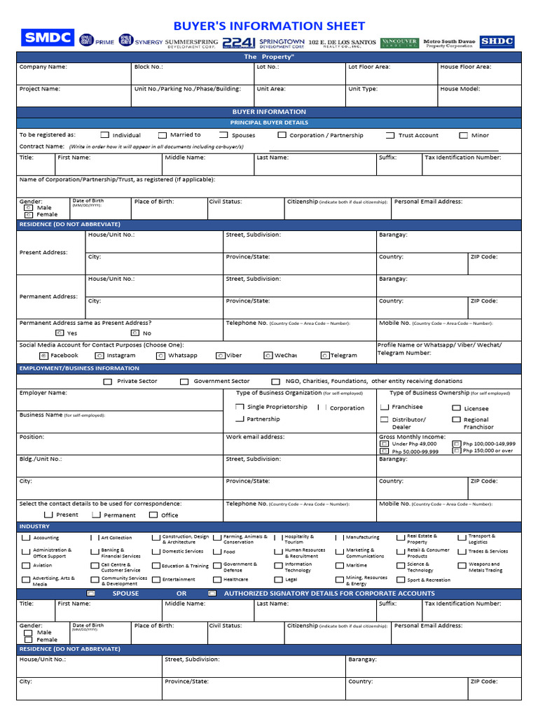 Buyer Information Registration Form | PDF | Business | Franchising