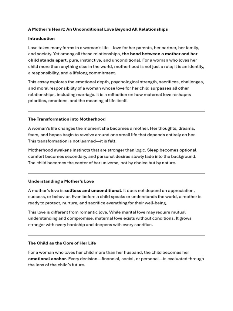 Unconditional Maternal Love Explained | PDF | Love | Mother