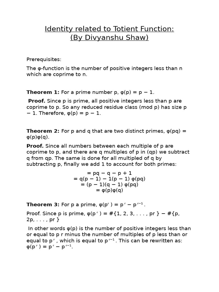 Understanding the Totient Function Identity | PDF | Numbers | Algebra