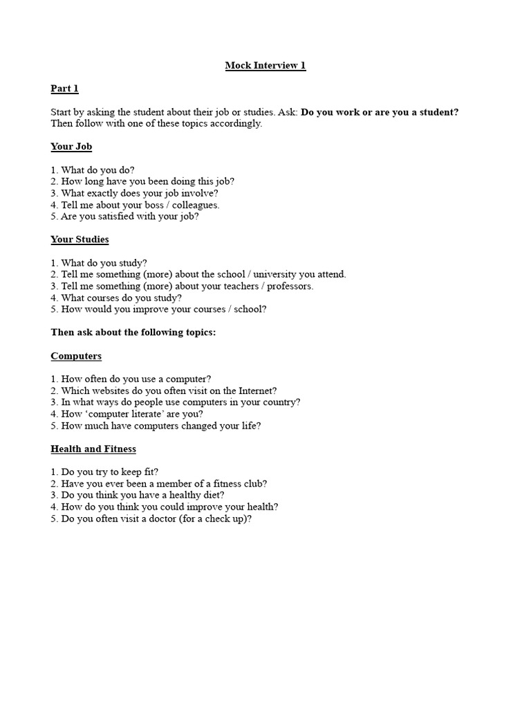 Mock Interview Questions Guide | PDF