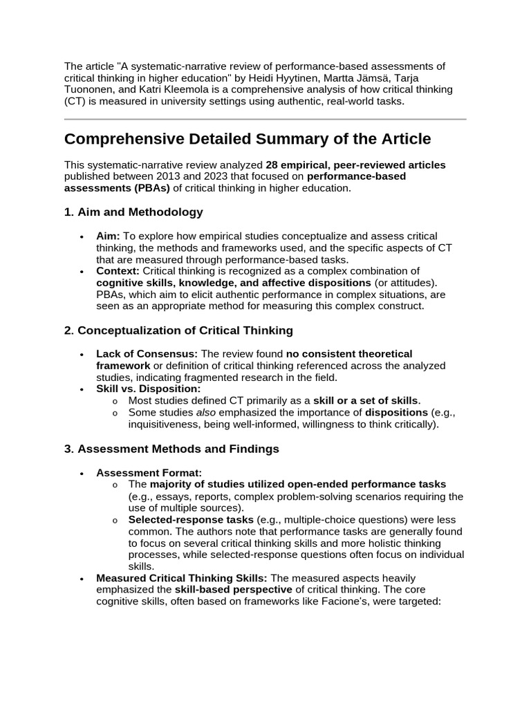 Assessing Critical Thinking in Higher Ed | PDF | Critical Thinking ...