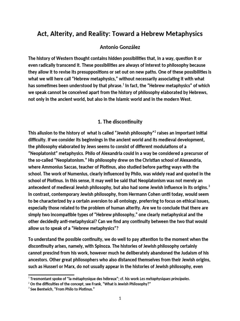 Hebrew Metaphysics: Continuity and Change | PDF | Neoplatonism | Baruch ...
