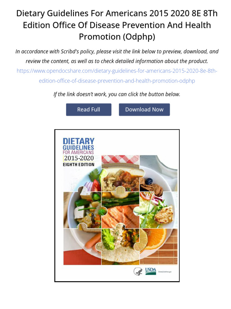 Dietary Guidelines for Americans 2015 2020 8e 8th Edition Office Of ...