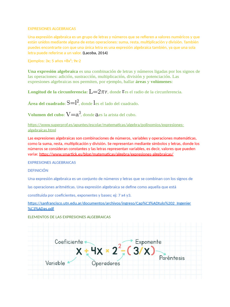 Definición y Tipos de Expresiones Algebraicas | PDF | Multiplicación ...
