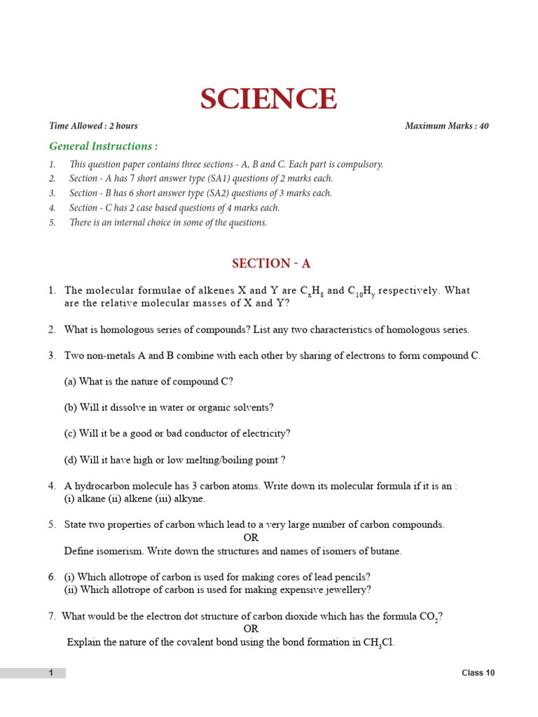 Carbon and Its Compounds_Test | PDF | Molecules | Chemical Compounds