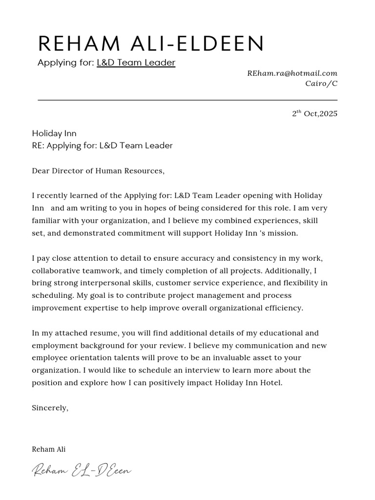 Application for L&D Team Leader Position | PDF