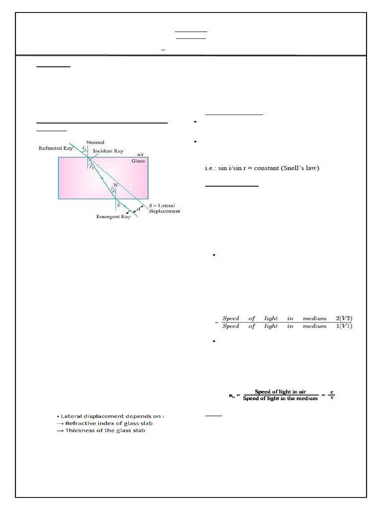 Light - Refraction Notes | PDF | Refraction | Light
