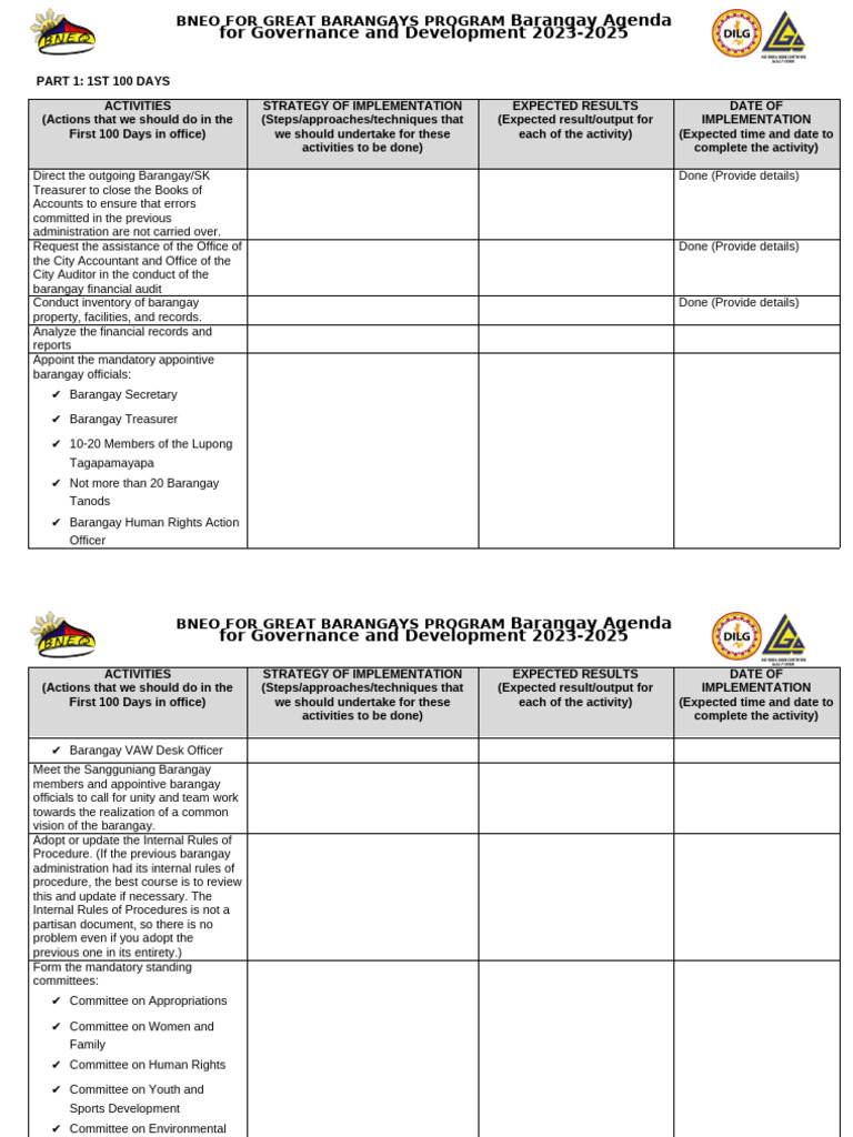 Editable BAGAD Template with list of activities | PDF