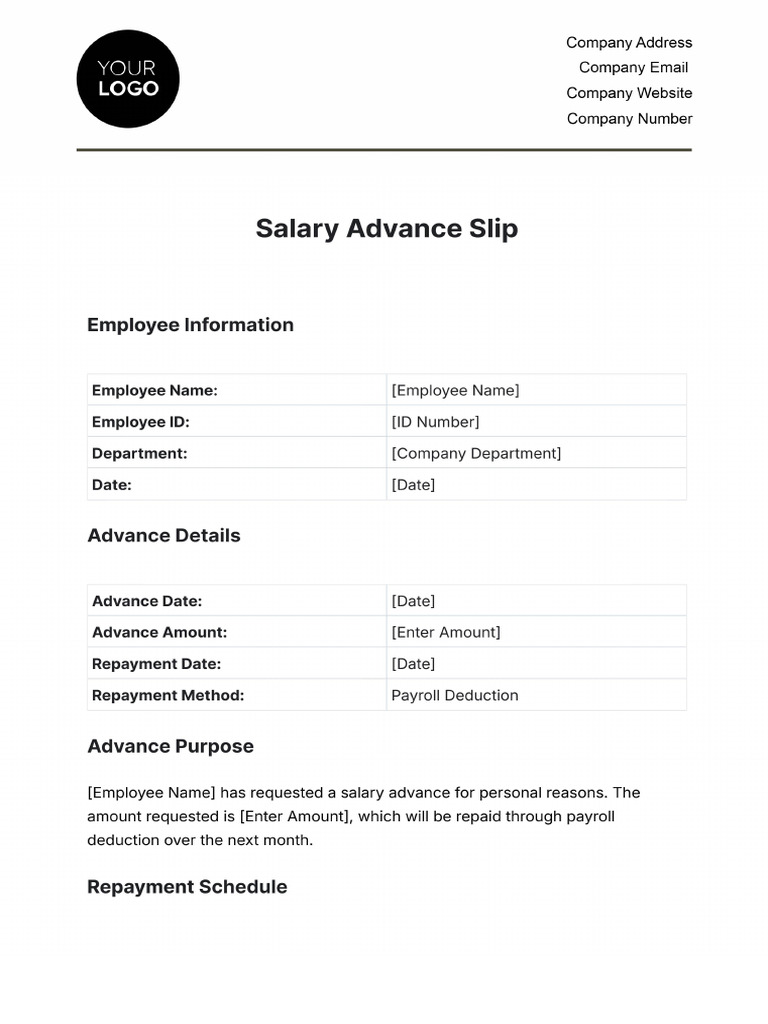 Salary Advance Slip HR Template | PDF