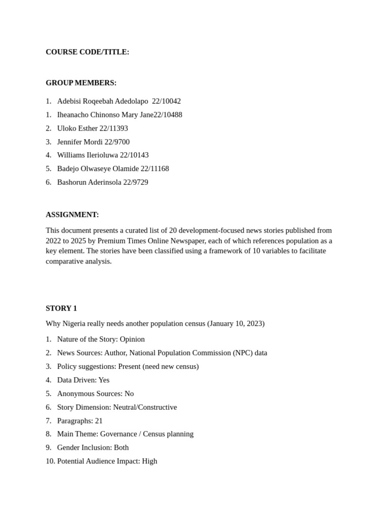Vanguard Newspaper Analysis Assignment | PDF | Census | Nigeria