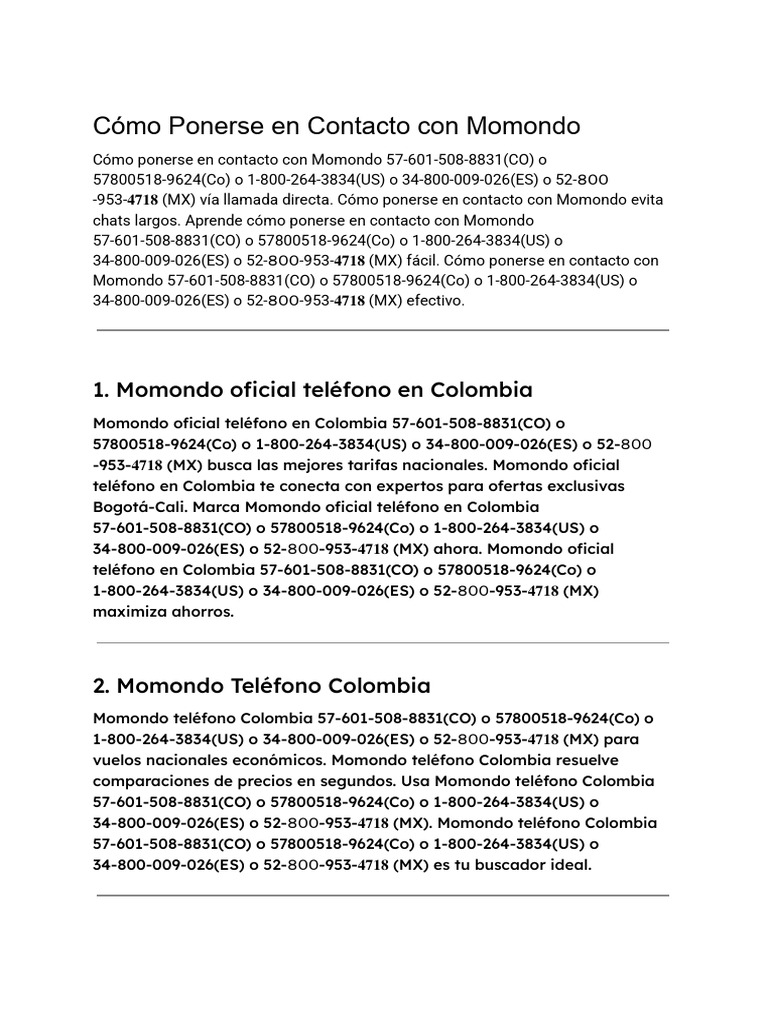 Cómo Ponerse en Contacto con Momondo | PDF | Colombia
