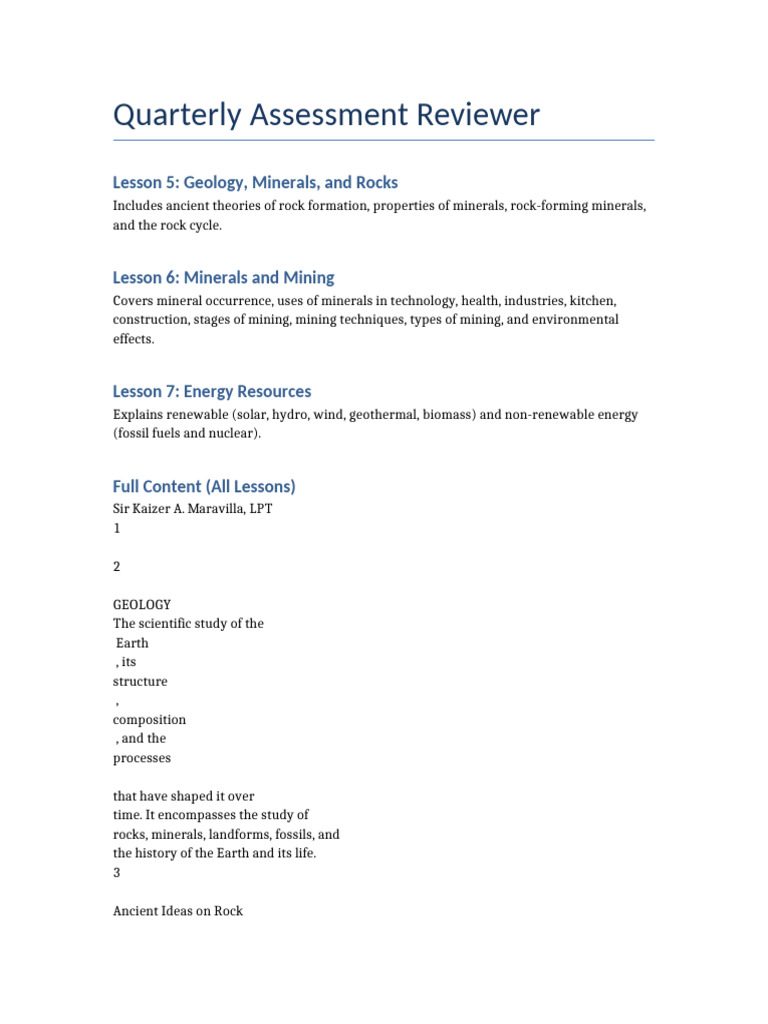 Geology and Mineral Resources Overview | PDF | Rock (Geology ...