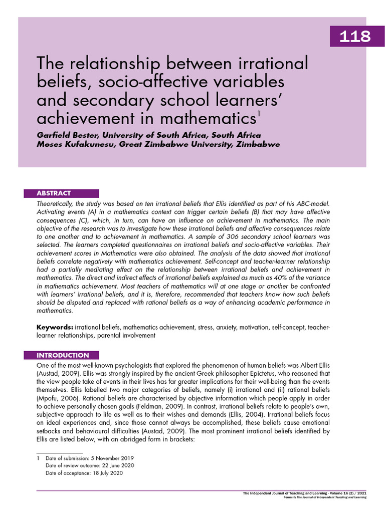 Bester Kufakunesu 2021 The Relationship Between Irrational Beliefs ...