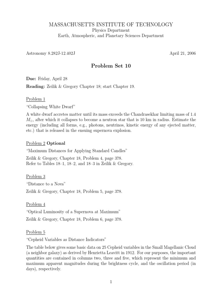 Physics problem set | PDF | Astronomy | Stars