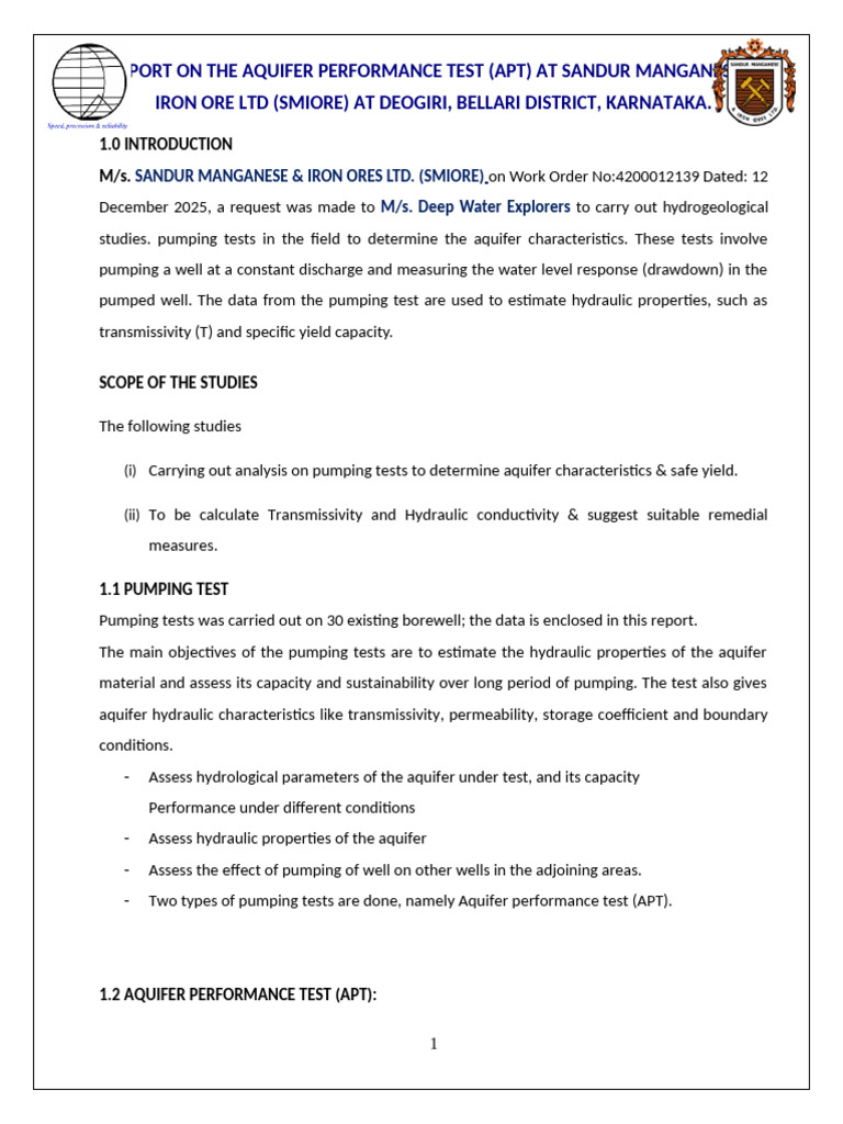 SMIORE Pumping Test- Report | PDF | Hydrogeology | Hydrology