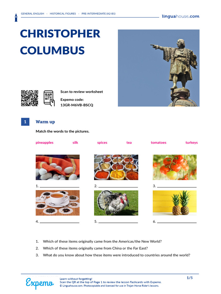 Christopher Columbus: A2-B1 English Lesson | PDF | Christopher Columbus