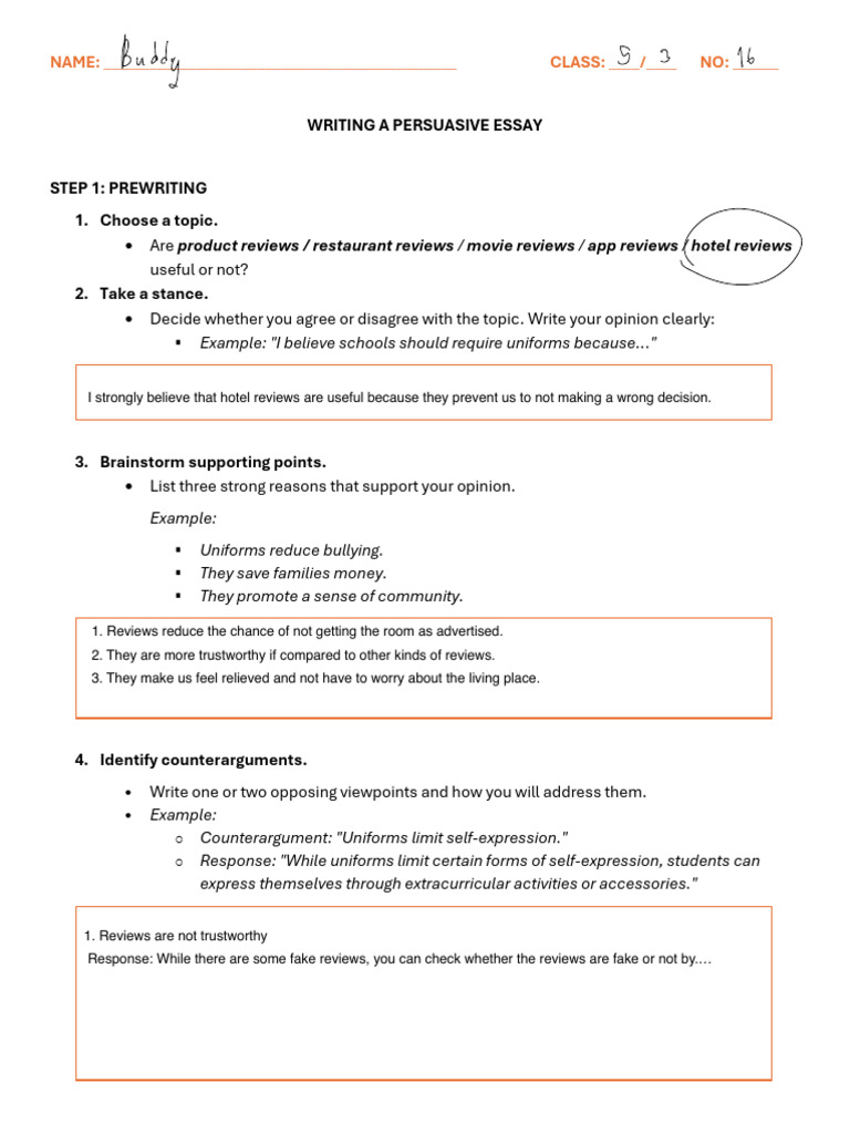 Writing a Persuasive Essay Worksheet | PDF | Essays | Social Psychology