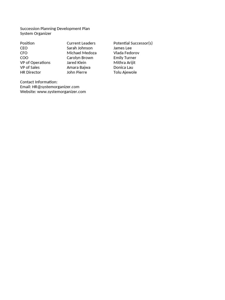 Succession Planning Development Plan | PDF