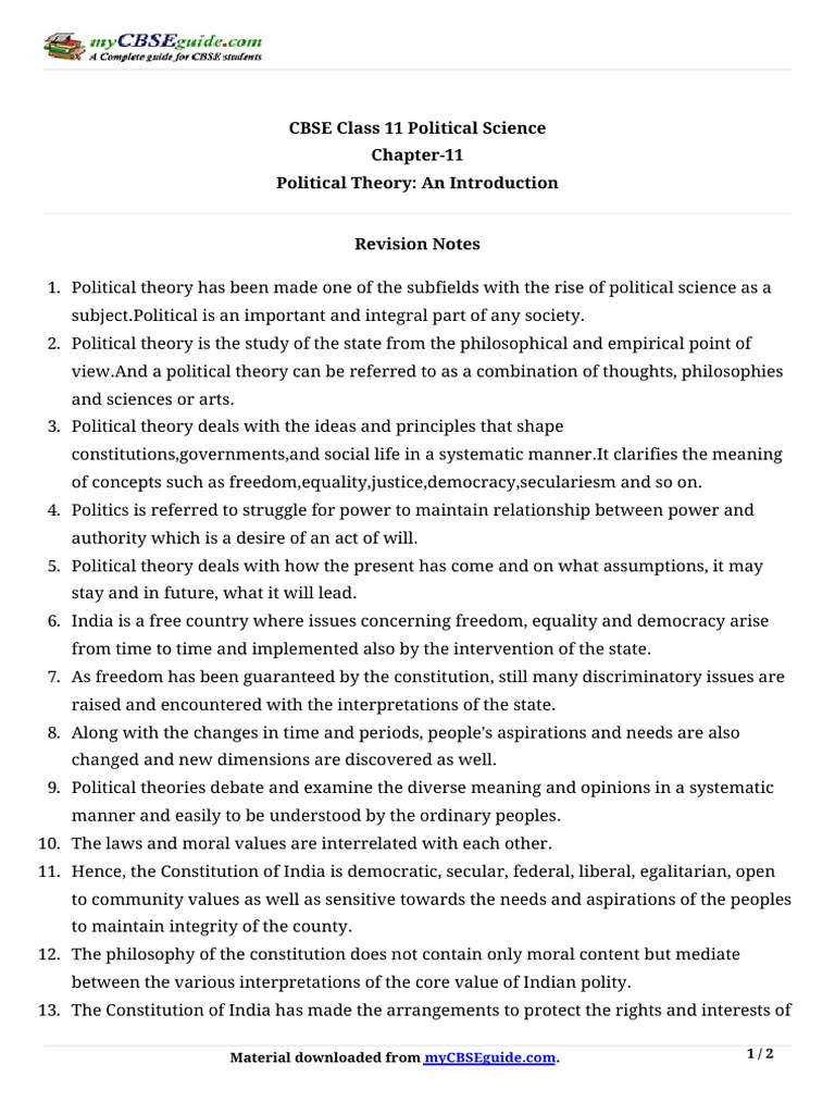 CBSE Class 11 Political Theory Notes | PDF | Political Philosophy ...