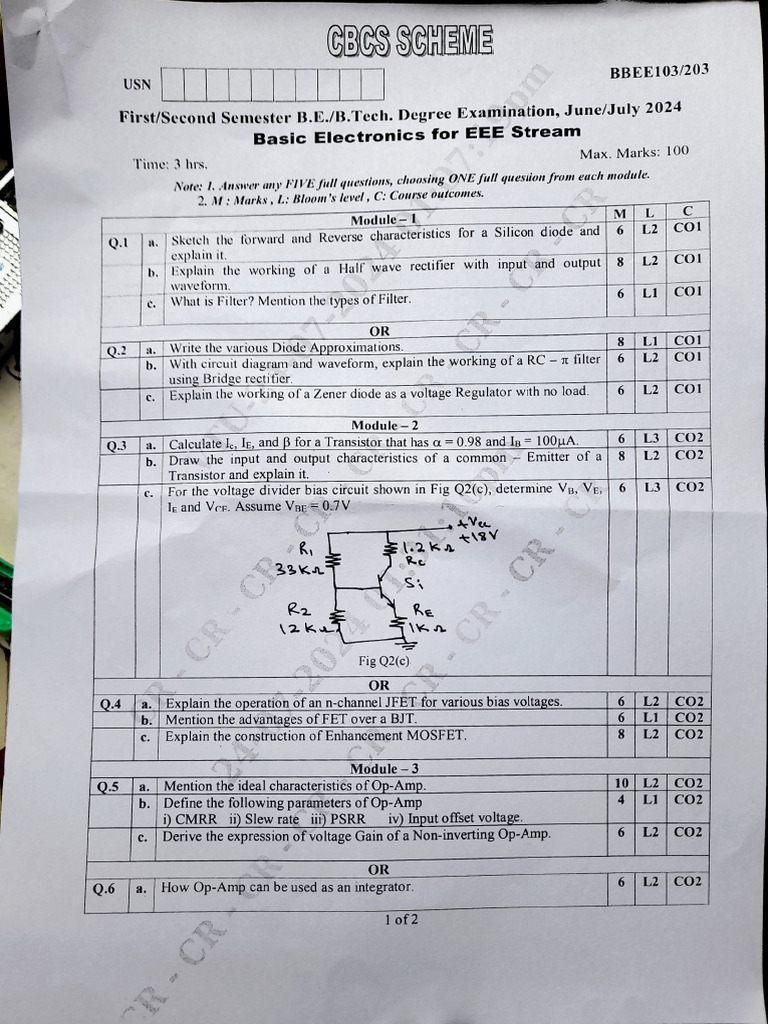 Basic Electronics for Ece 2023-24 Even Sem | PDF | Operational Amplifier | Field Effect Transistor