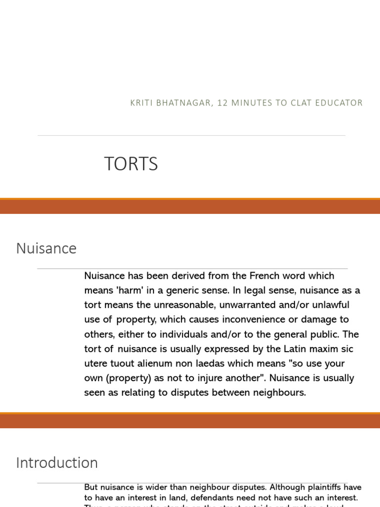 Law of Torts - 8 | PDF | Nuisance | Trespass