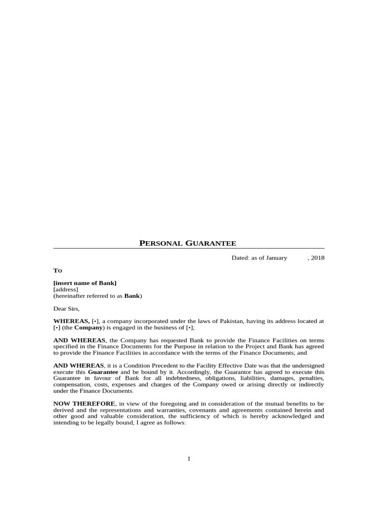 Personal Guarantee - draft | PDF | Guarantee | Bankruptcy