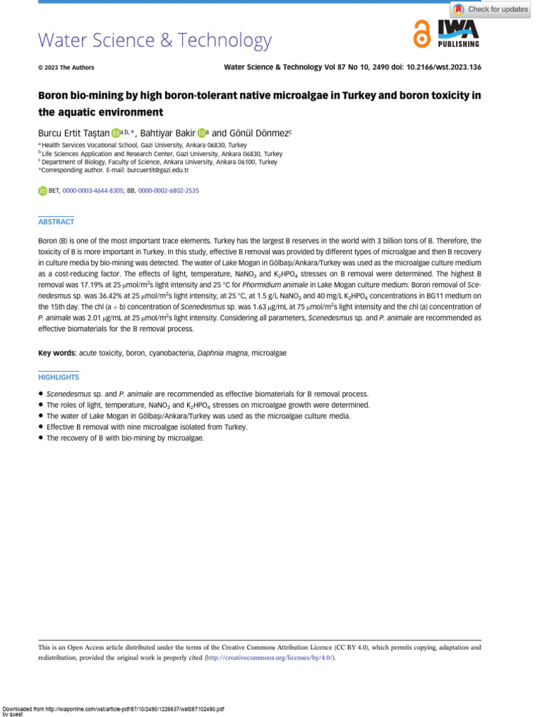 Boron Bio-mining with Microalgae in Turkey | PDF | Spectrophotometry ...