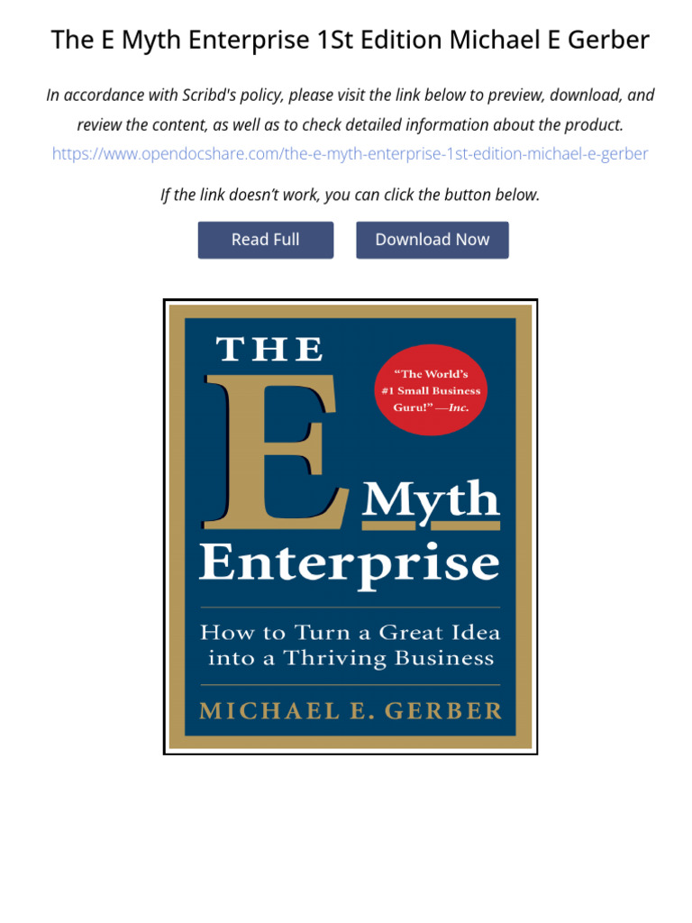 The E Myth Enterprise 1st Edition Michael E Gerber | PDF