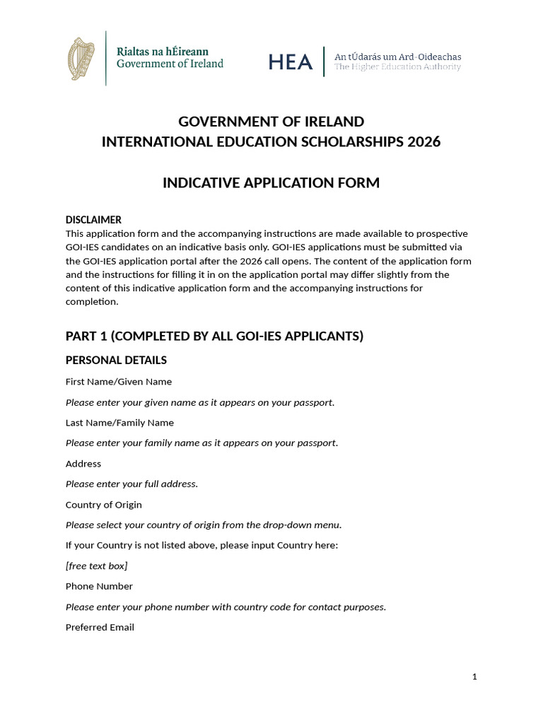 Ireland International Education Scholarships 2026 Application Form ...