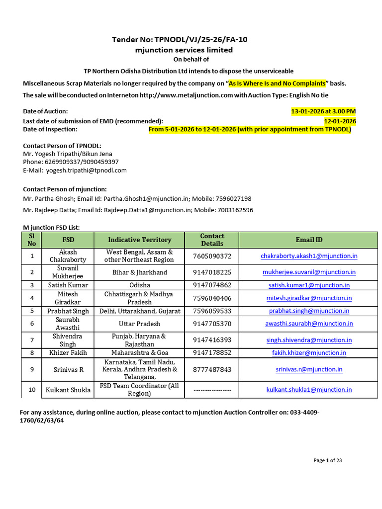 Catalogue for Misc Scraps of TPNODL (FA-10)_16 JAN'26_final_210083_1 | PDF | Auction | Value ...